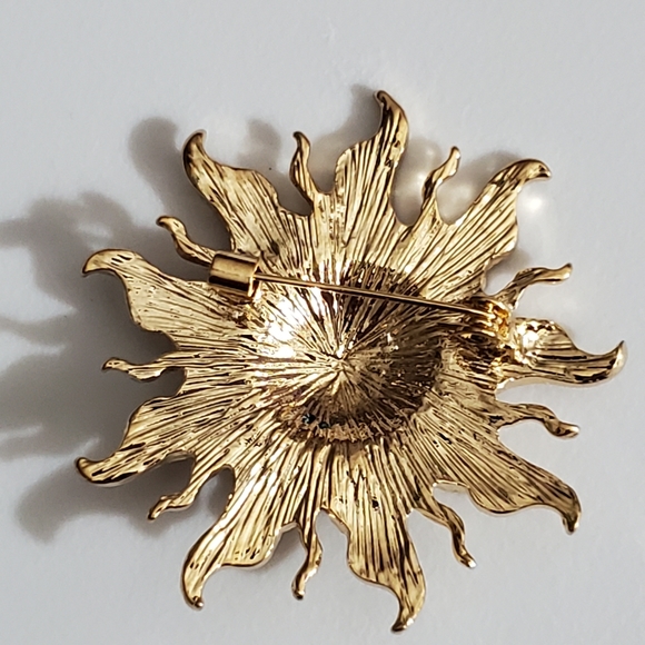 Jewelry | Sun Brooch Pin Gold Sparkly Enamel Crystals Celestial Artsy ...